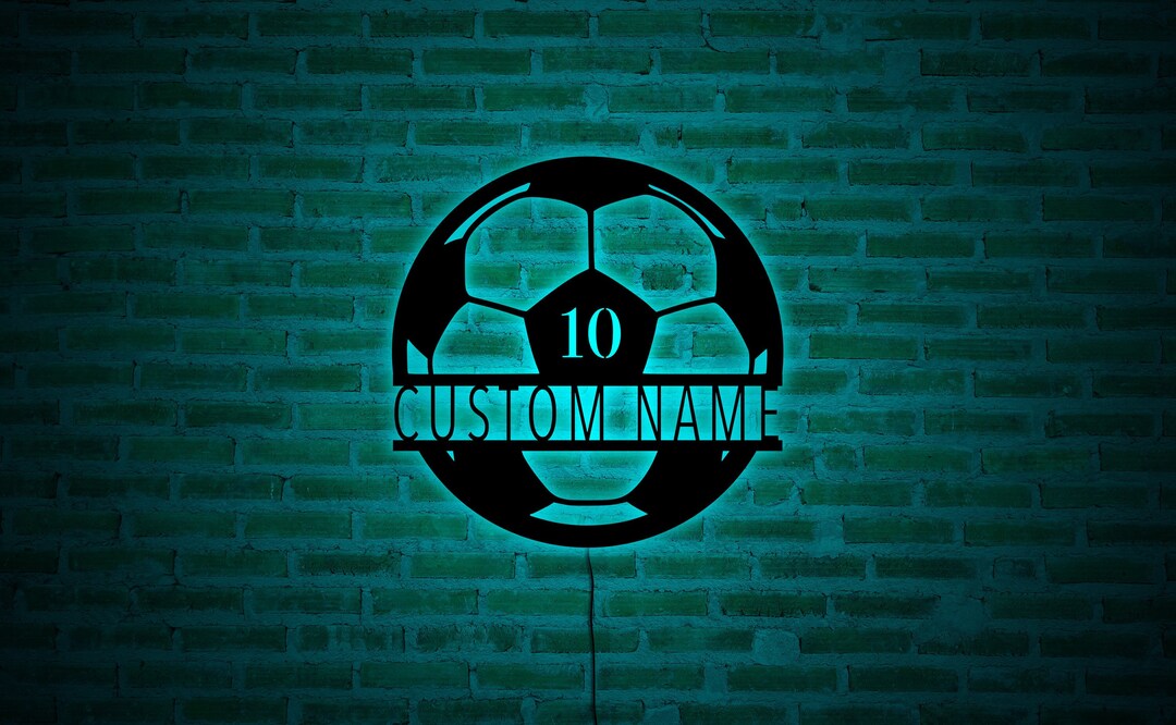 Custom Football Wall Art With LED Lights, Personalized Soccer Decor ...