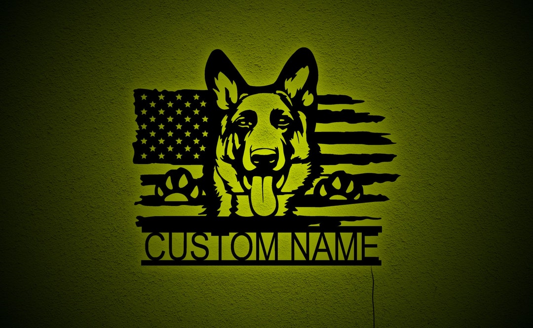 Custom US German Shepherd Wall Art With LED Lights, Personalized Dog ...
