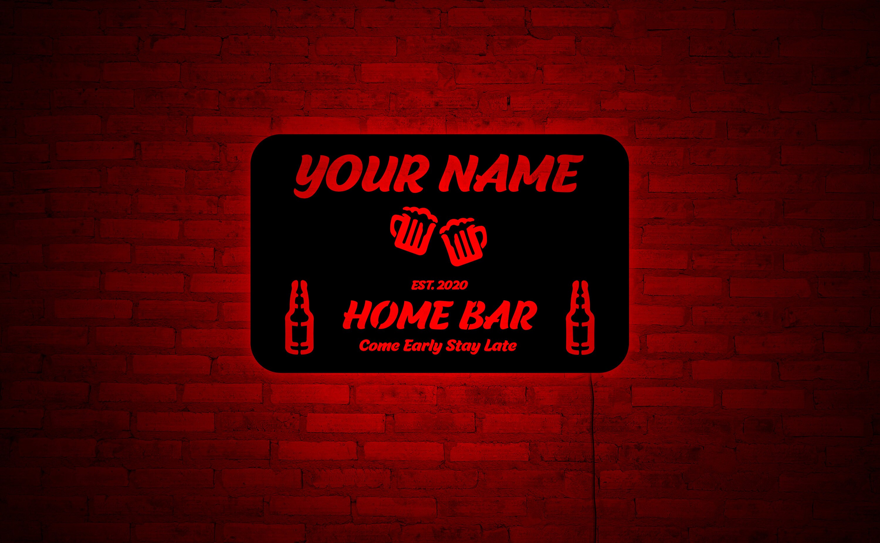 Custom Bar Wall Art With LED Lights, Personalized Bar Decor Name Sign ...