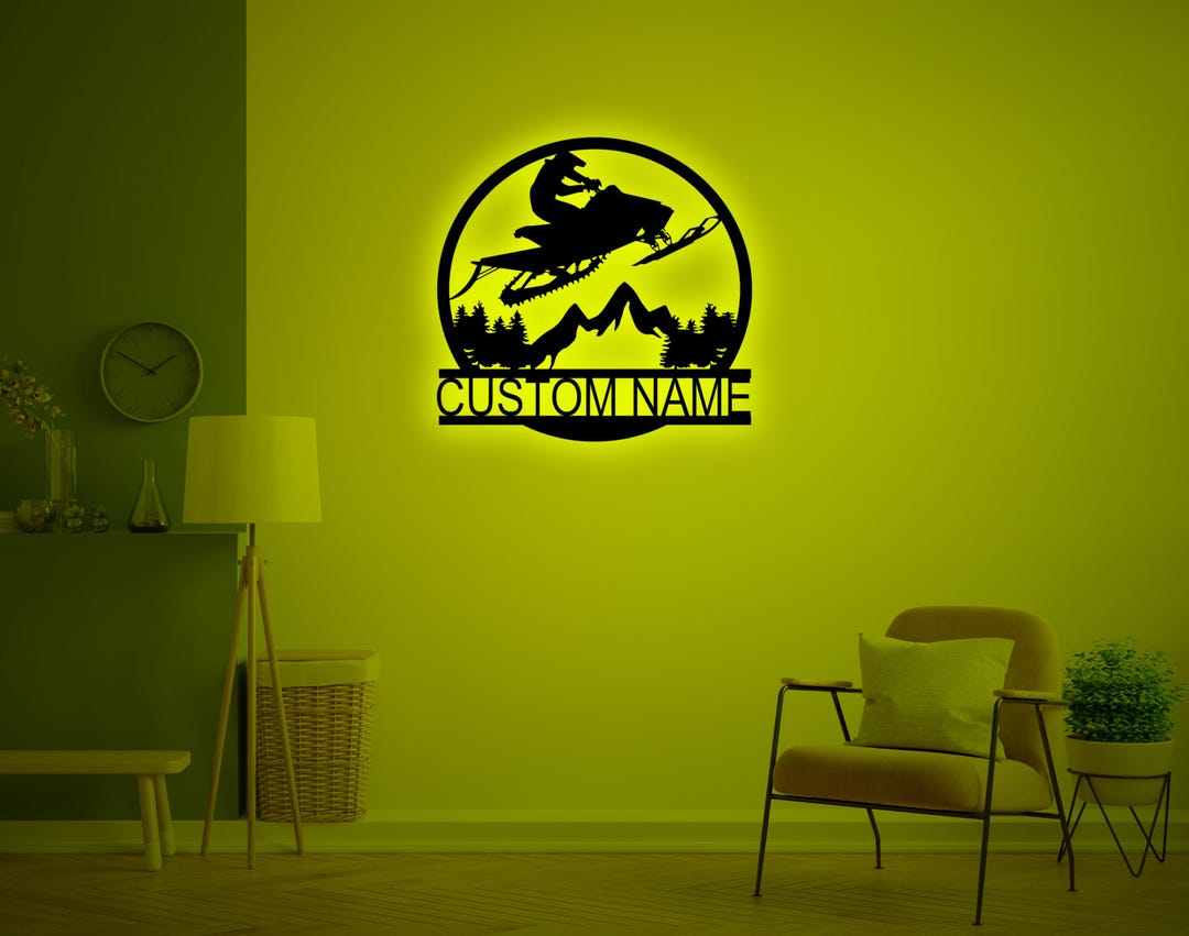 Personalized Riding Snowmobile Wall Art With Led Lights-custom ...