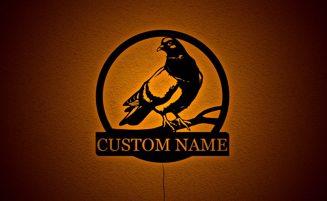 Personalized Pigeon Wall Sign With LED Lights, Custom Pigeon Name Sign ...