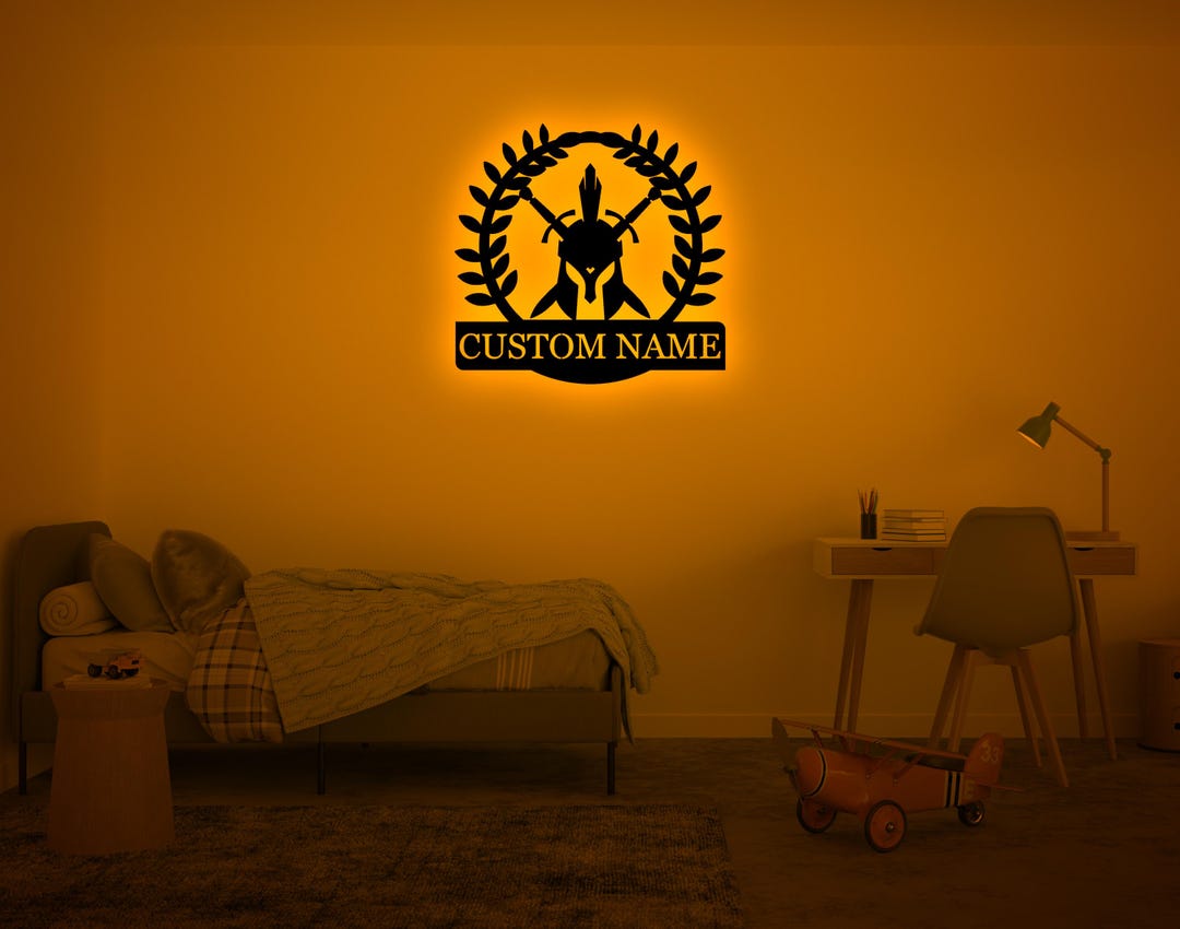 Custom Spartan Warrior Helmet RGB Wall Sign-spartan Light up Wall Decor ...