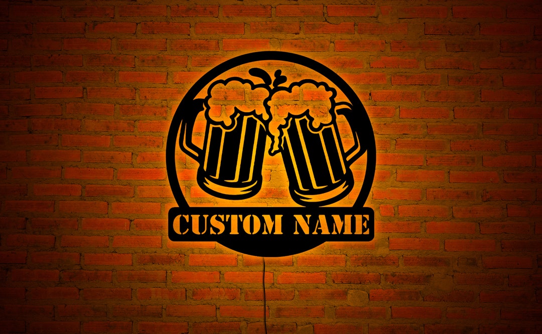 Custom Bar Wall Art With LED Light Signs, Personalized Bar Wall Decor ...