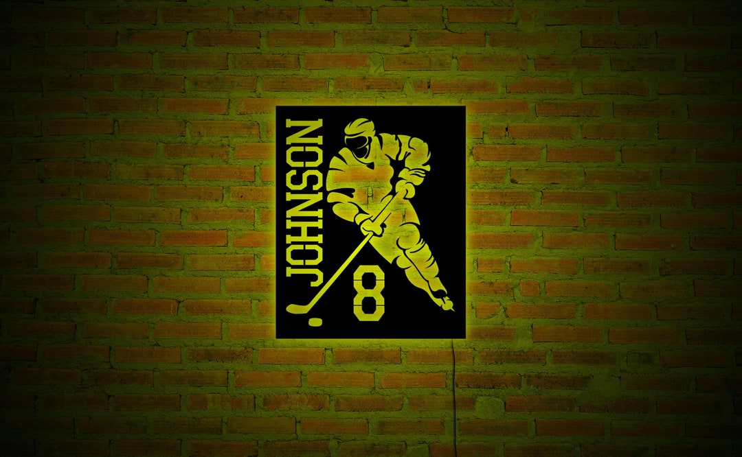 Custom Ice Hockey Wall Art With LED Lights, Hockey Player Name Sign ...