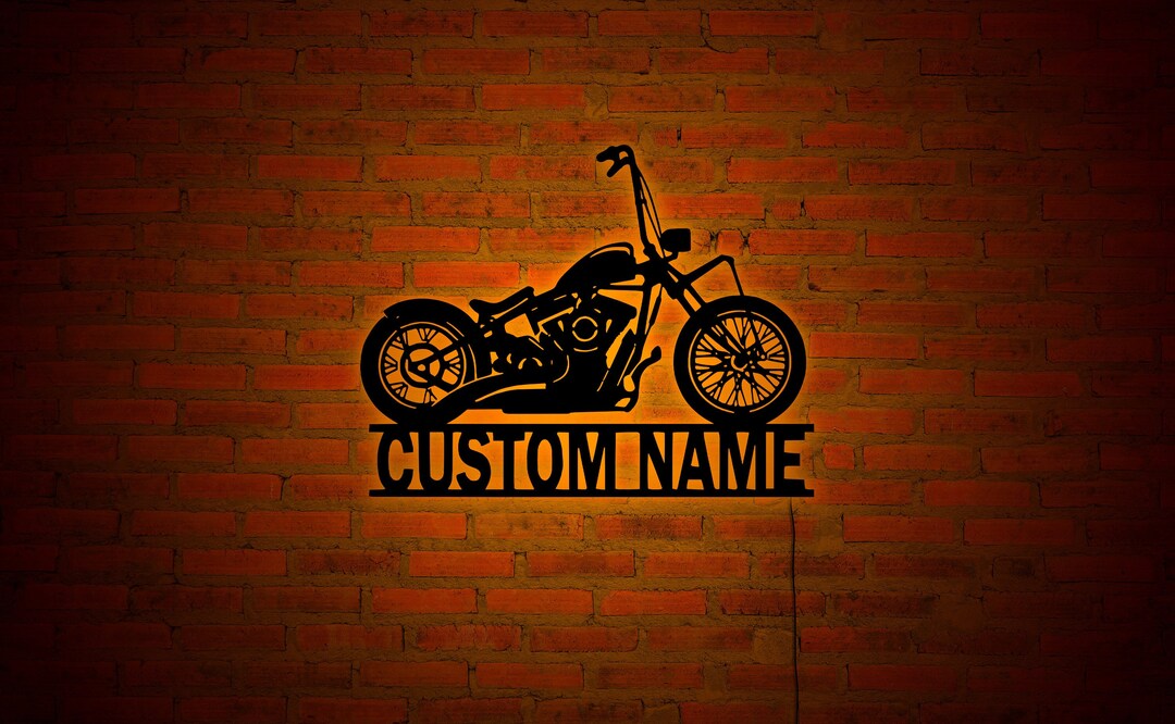 Custom Motorcycle Wall Art With LED Lights, Motorcycle Decor Name Sign ...