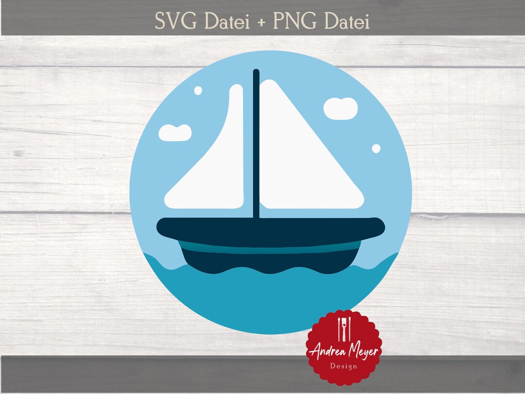 SVG + PNG File Small Blue Boat on the Sea Plotter File - Plotter File ...