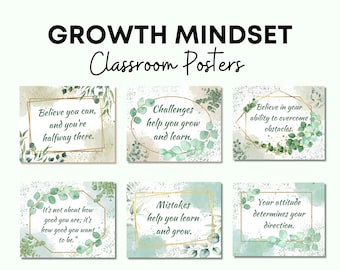 Growth Mindset Motivational Classroom Poster Set of 12, Boho/pastels ...