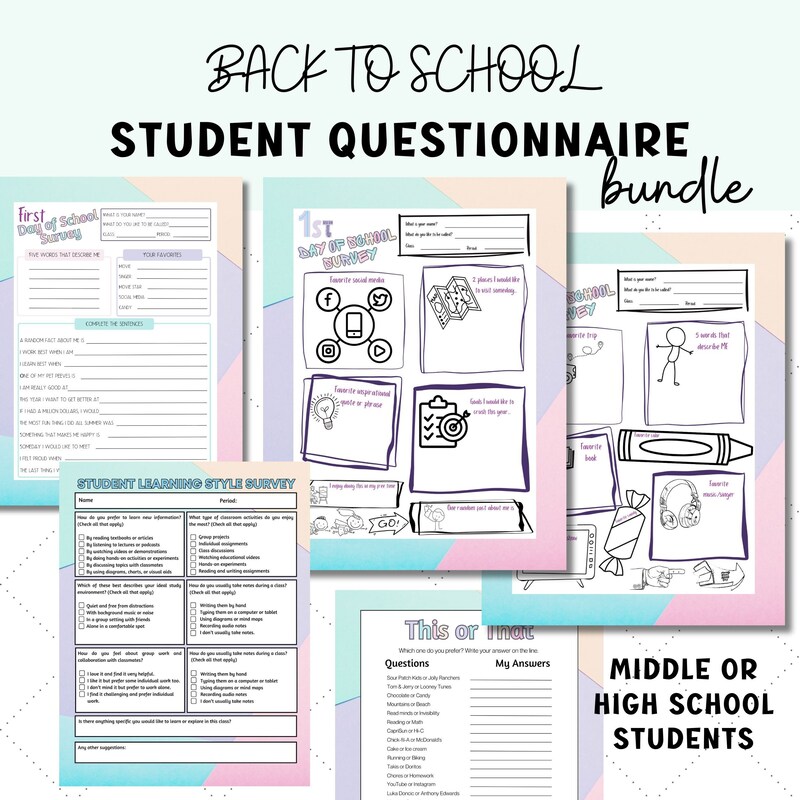 Middle School Student Activities - Etsy