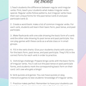 Irregular Verbs Worksheet Mastery List English Teacher Printable ...