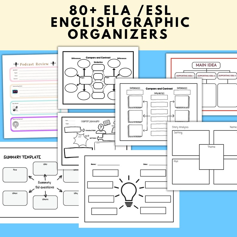 Reading Comprehension Worksheets Graphic Organizer Templates (80+) - Etsy