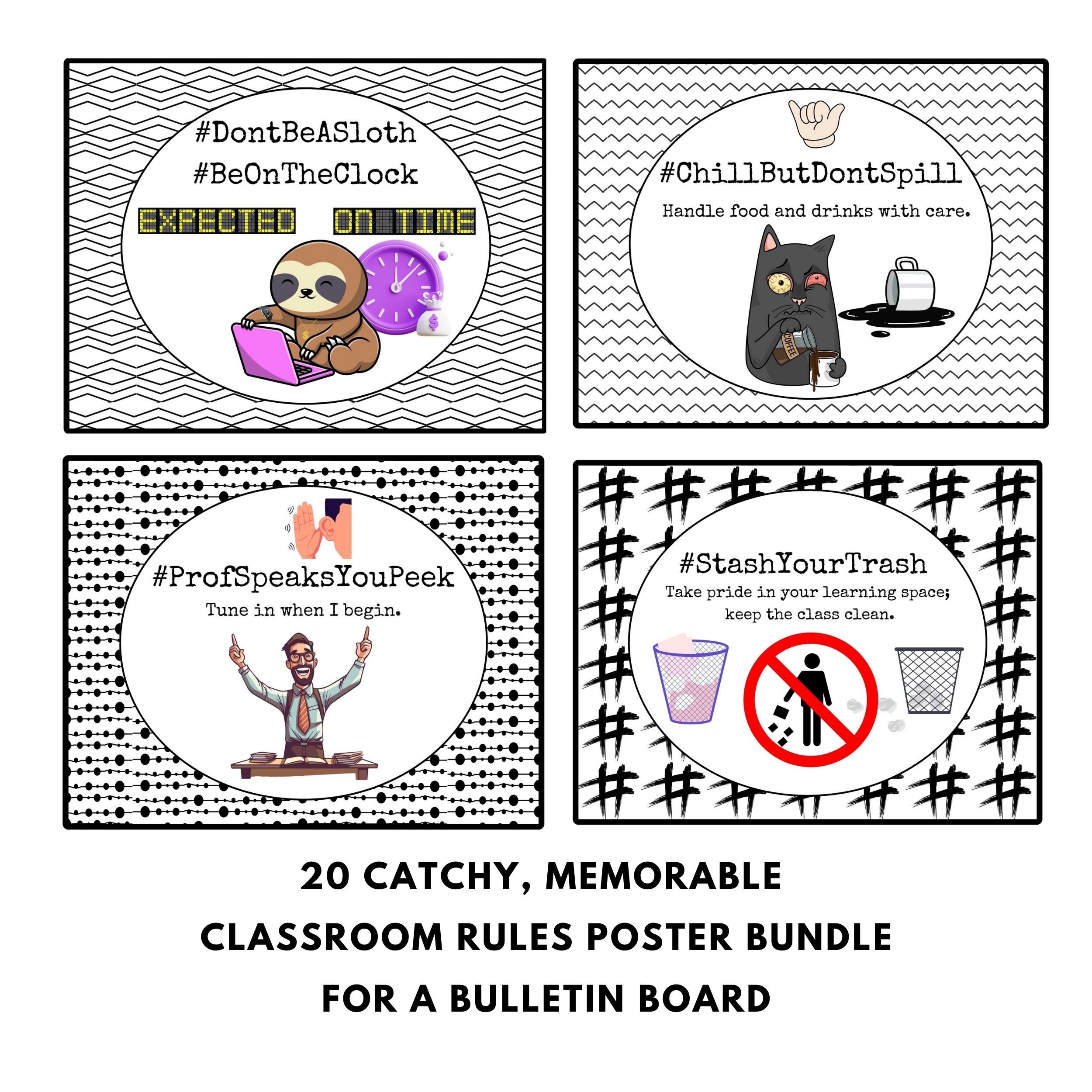 Hashtag Classroom Rules Posters for Bulletin Boards, Class Decor ...