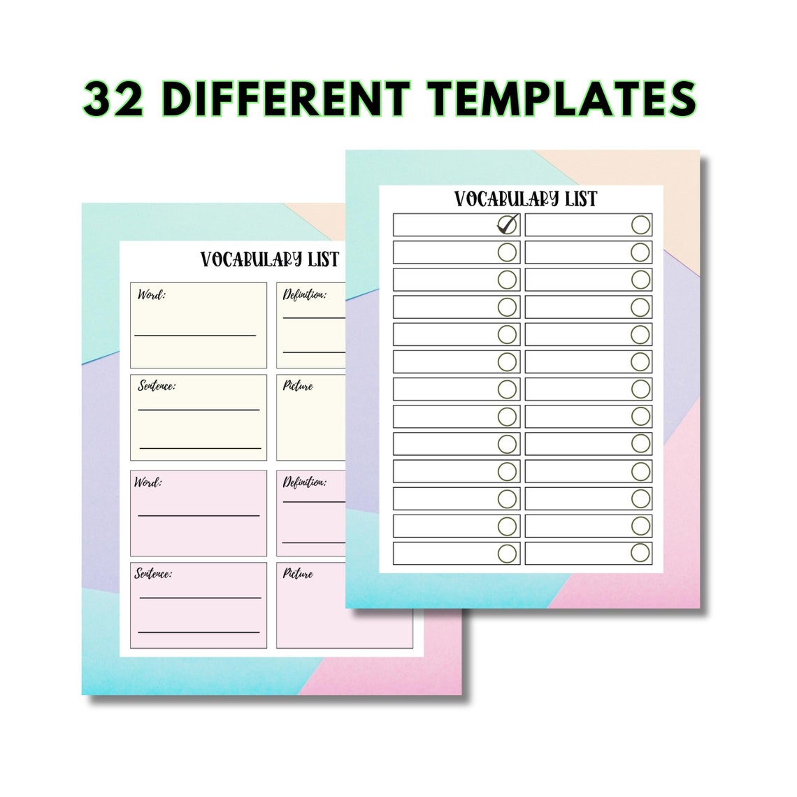Vocabulary Template Worksheet Vocabulary List Notebook Template Planner ...