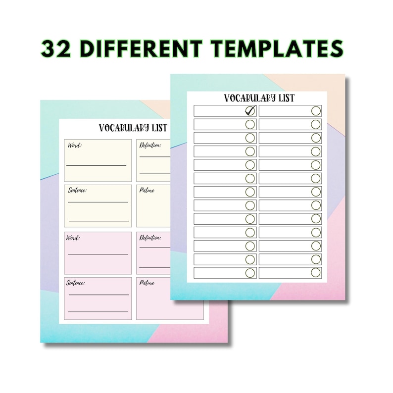 Vocabulary Template Worksheet Vocabulary List Notebook Template Planner ...