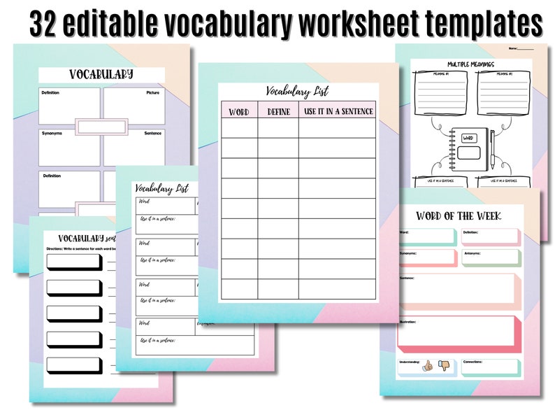 Vocabulary Template Worksheet Vocabulary List Notebook - Etsy