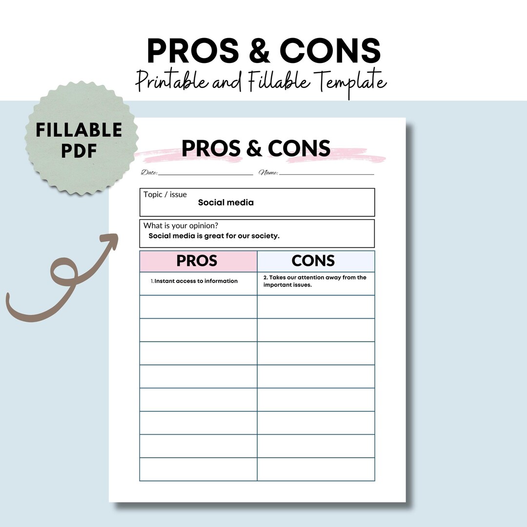 Pros Cons List Debate Prep Persuasive Writing - Etsy