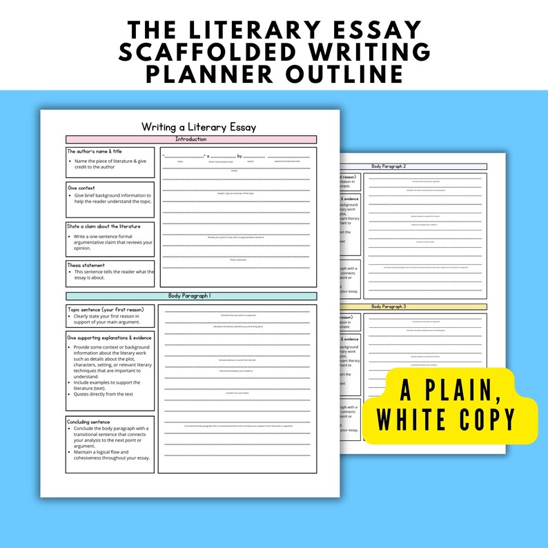 Literary Essay Planner Printable Template Writing Organizer - Etsy
