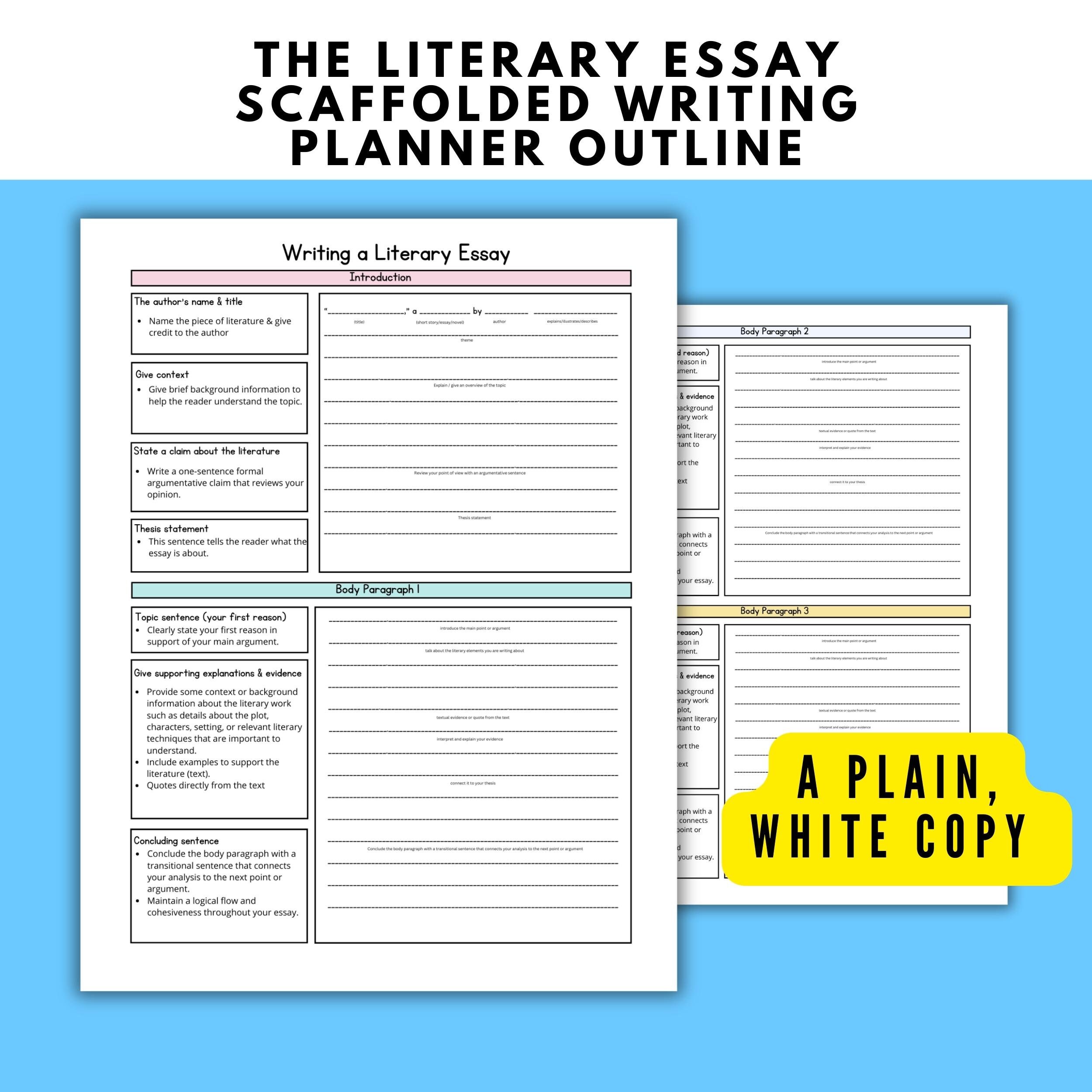 Literary Essay Planner Printable Template Writing Organizer - Etsy