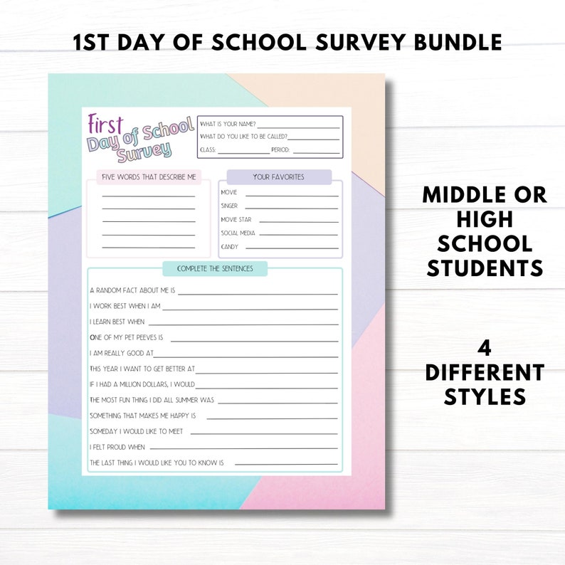 Back to School Student Survey Student Questionnaire Student Learning ...