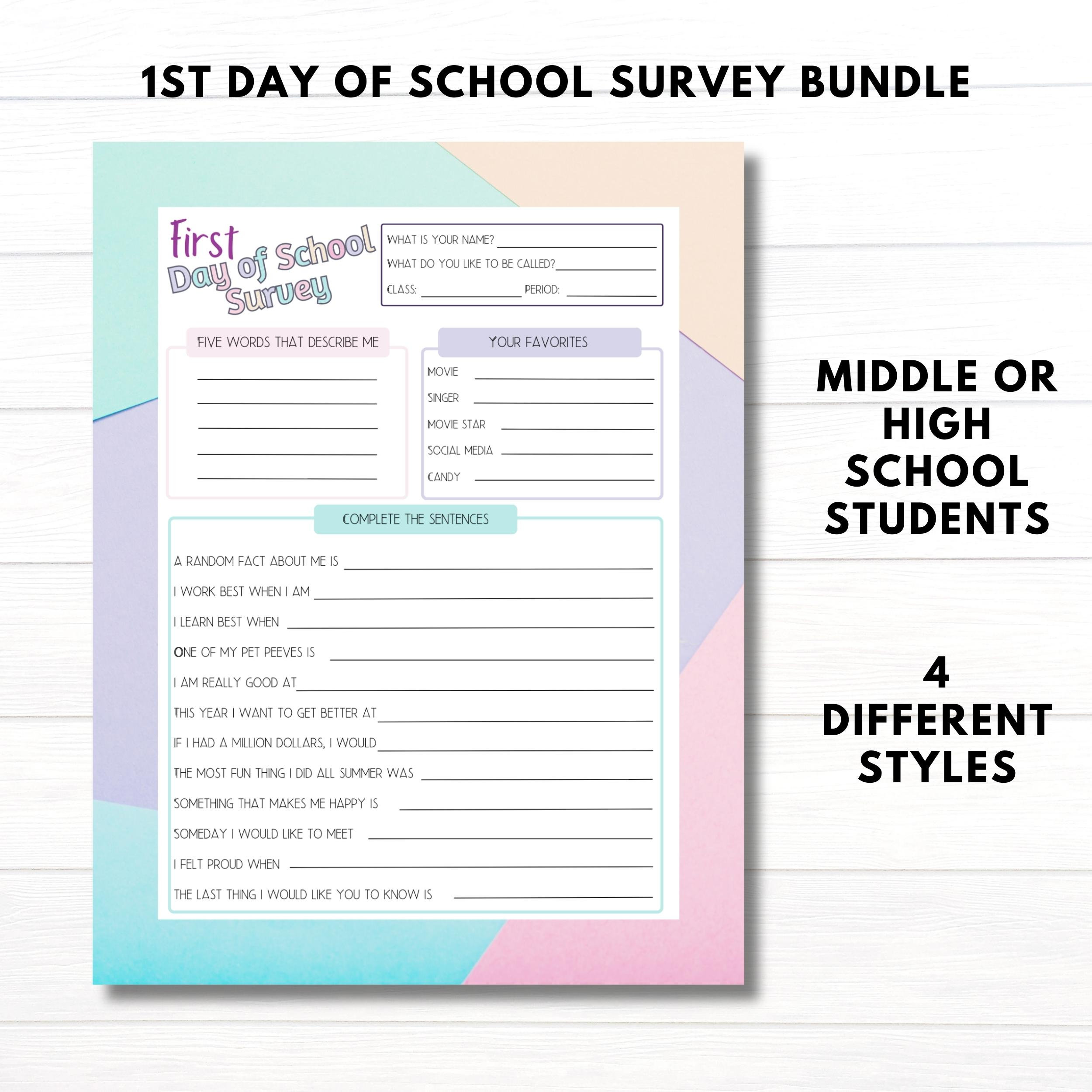 Back to School Student Survey Student Questionnaire Student Learning ...