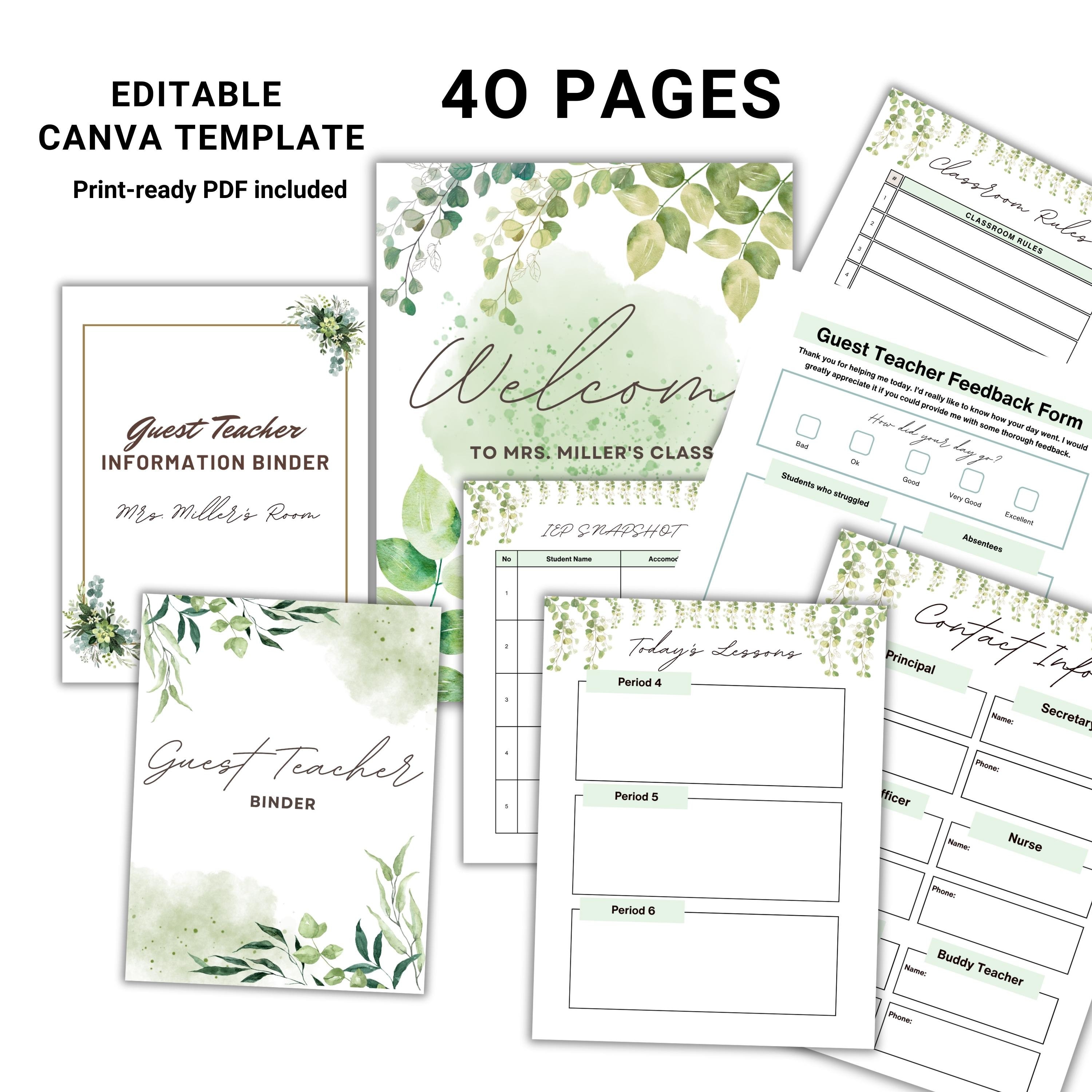 Substitute Teacher Plan Guest Teacher Binder Maternity Folder - Etsy