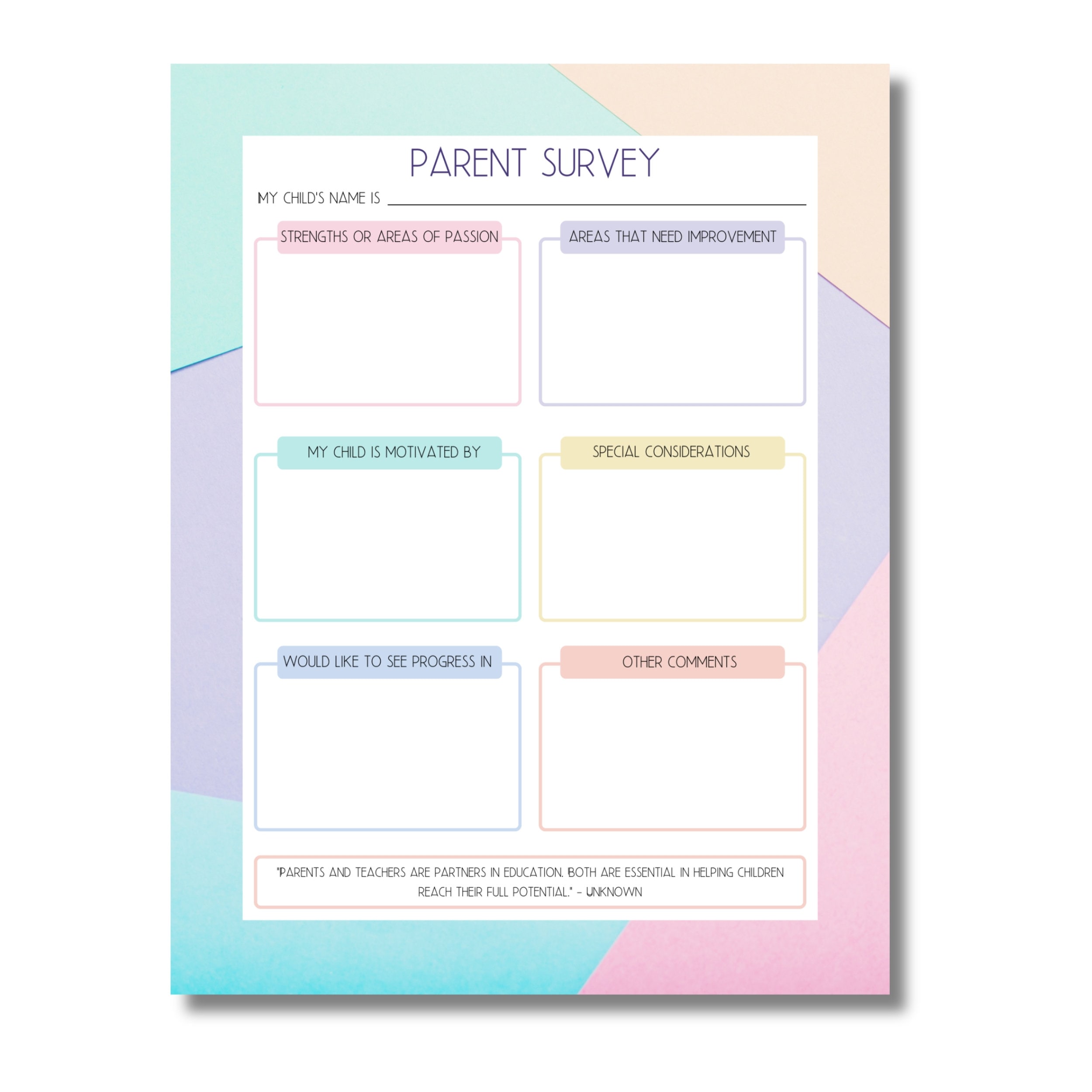 Parent Teacher Conference Form Editable Parent Forms - Etsy