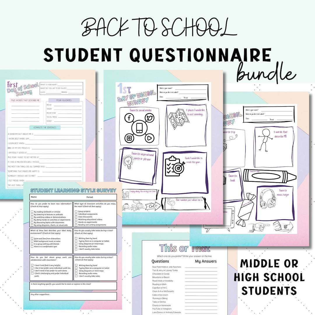 Back to School Student Survey Student Questionnaire Student Learning ...