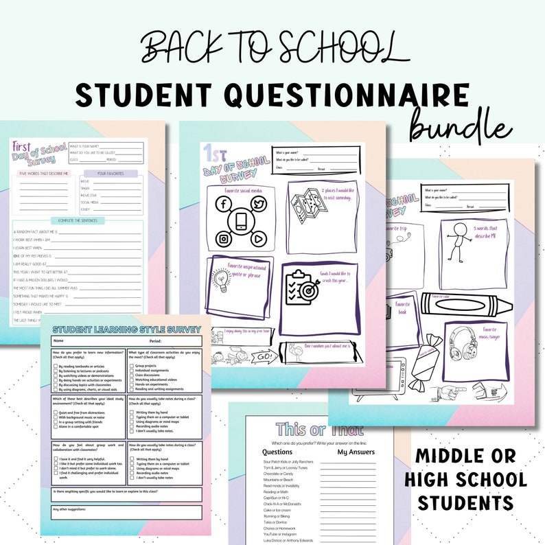 Back to School Student Survey Student Questionnaire Student Learning ...