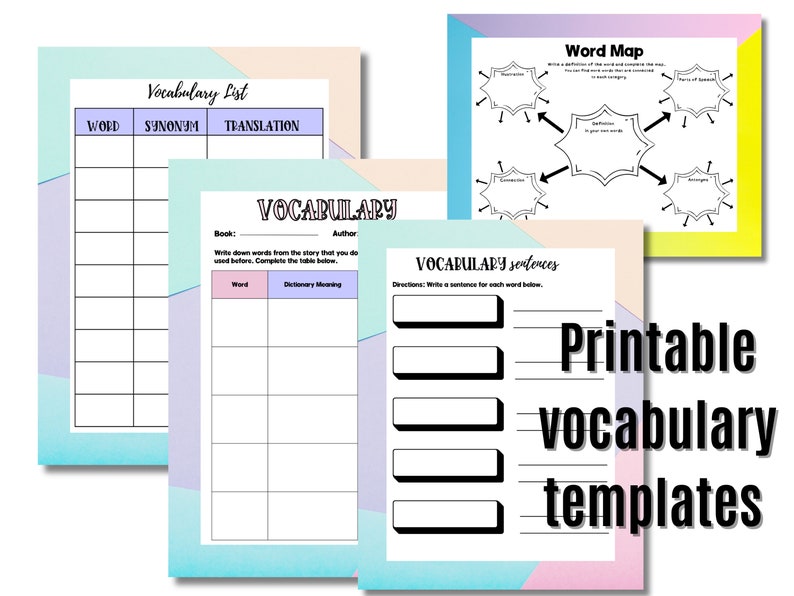 Vocabulary Template Worksheet Vocabulary List Notebook - Etsy