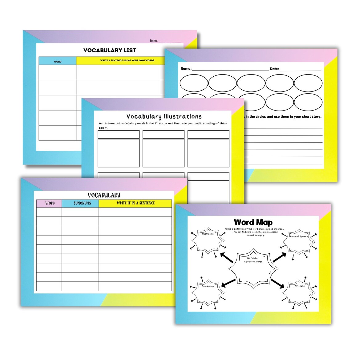 Vocabulary Template Worksheet Vocabulary List Notebook Template Planner ...