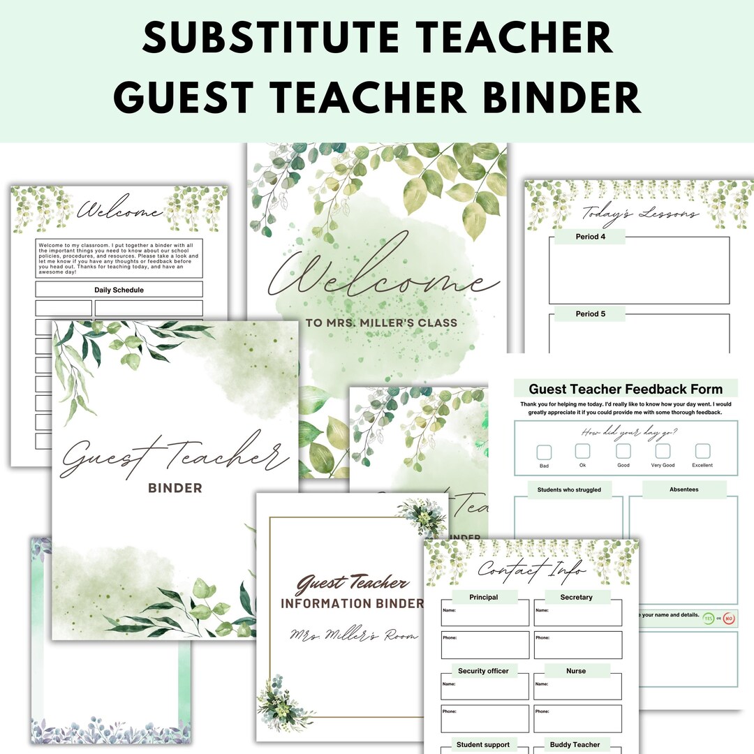 Substitute Teacher Plan Guest Teacher Binder Maternity Folder - Etsy
