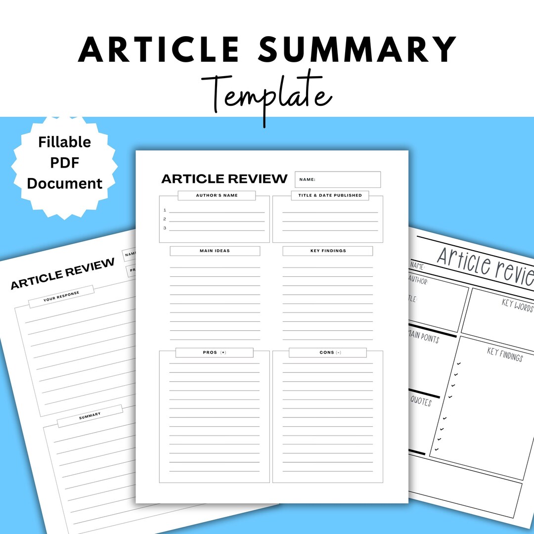 Article Summary Template Student Planner Template Article Print - Etsy