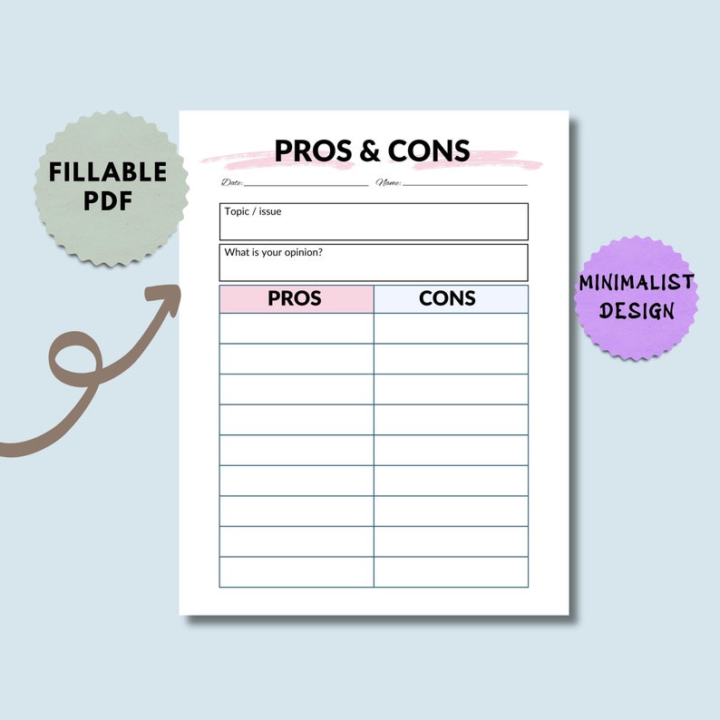 Pros Cons List Debate Prep Persuasive Writing - Etsy