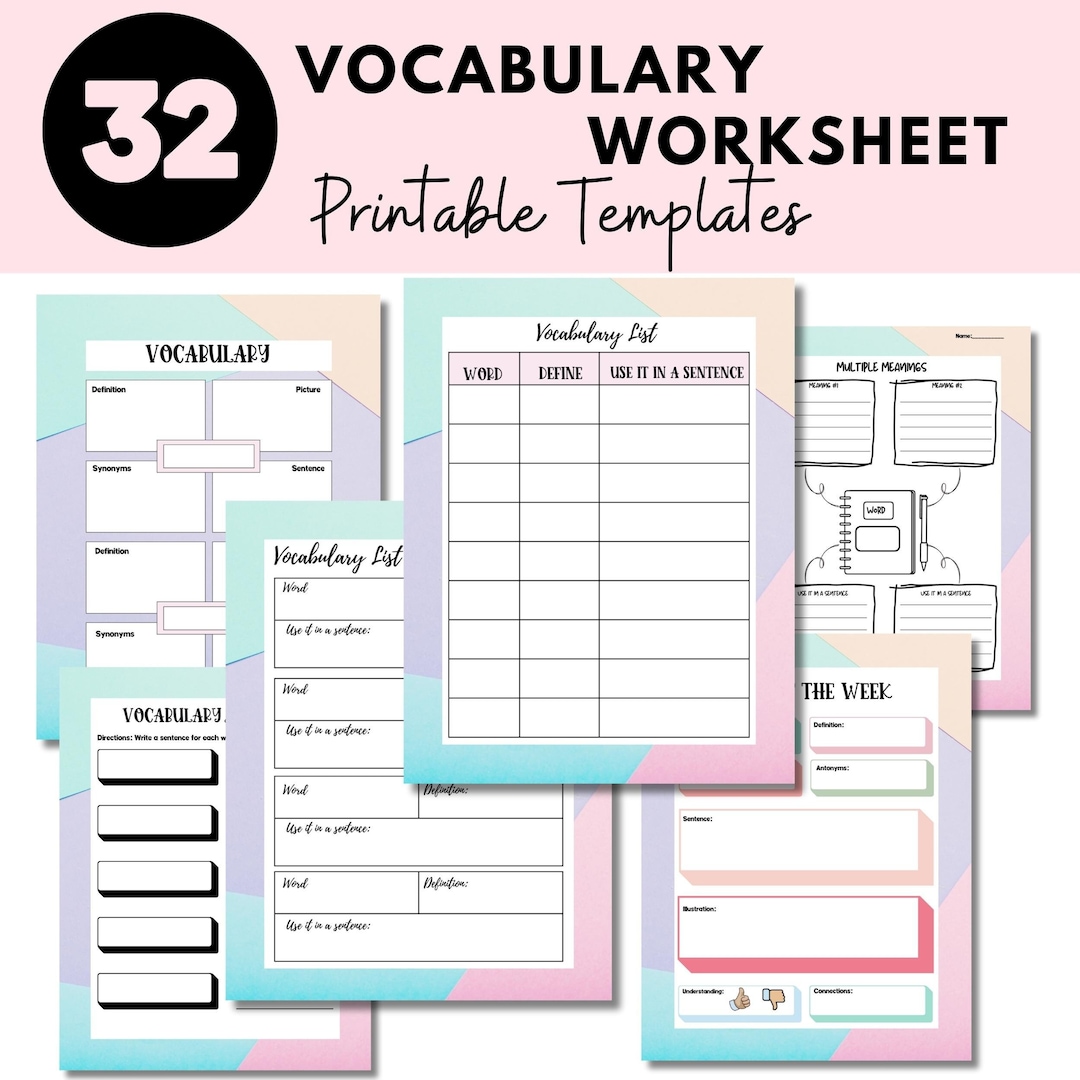 Vocabulary Template Worksheet Vocabulary List Notebook Template Planner ...