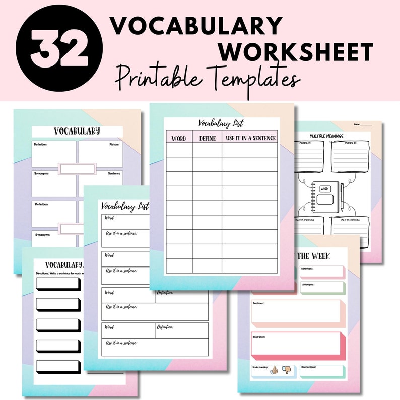Vocabulary Template Worksheet Vocabulary List Notebook Template Planner ...