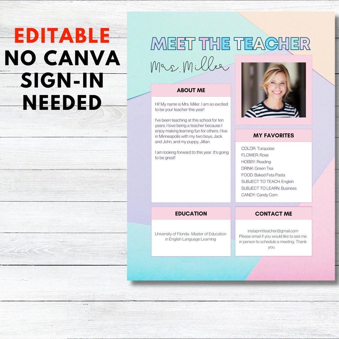 Teacher Introduction Meet the Teacher Classroom Printable Template - Etsy