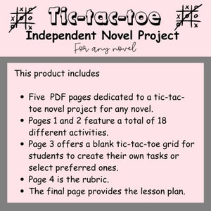 Novel Project for Any Book Study Independent Unit Project Tic-tac-toe ...