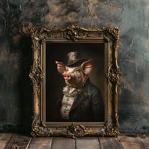 Victorian Pig Wall Art Print Vintage Portrait Painting of Pig Gentlemen ...