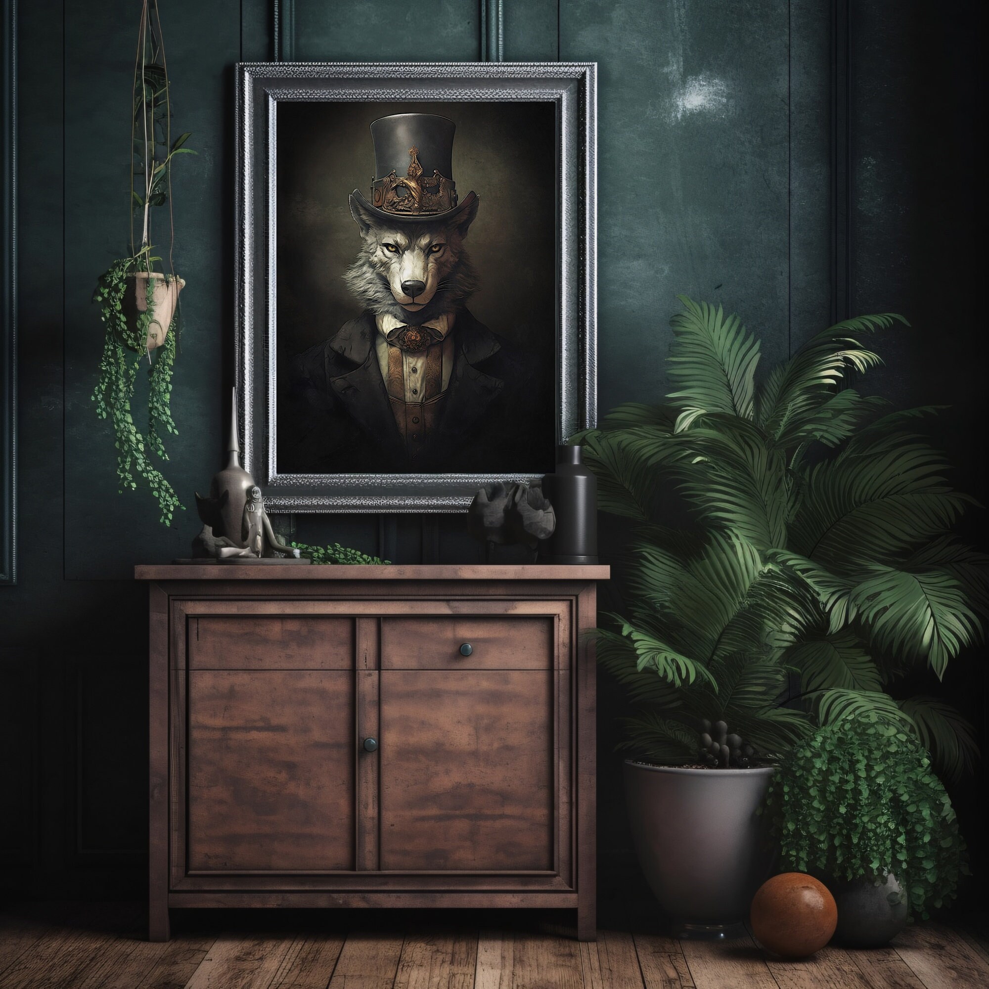 Victorian Wolf Gentleman Printable Wall Art Dark Cottagecore - Etsy