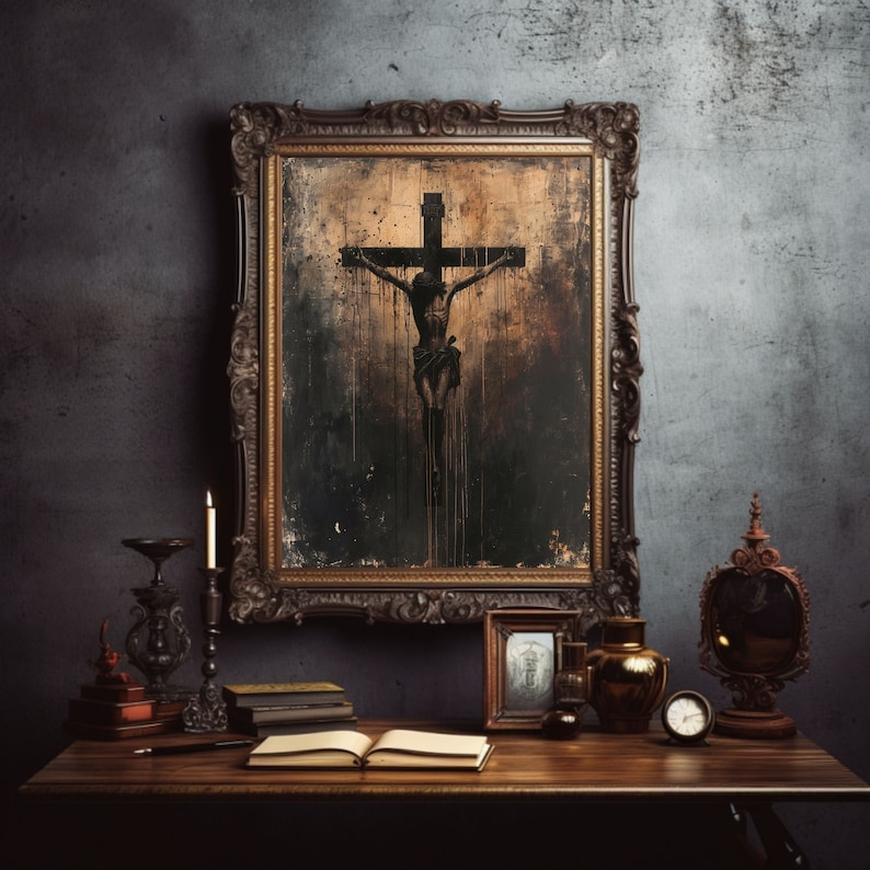 Crucifixion Art Print: Dark Gothic Jesus Christ on Cross - Etsy