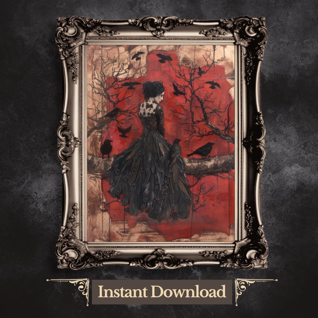 Queen of Crows Gothic Art Print: Eerie Raven Painting (digital Download ...