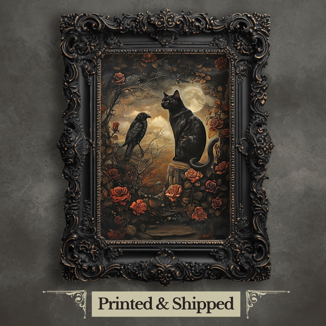 The Cat and the Raven Wall Art Print Rose Forest at Full Moon Black ...