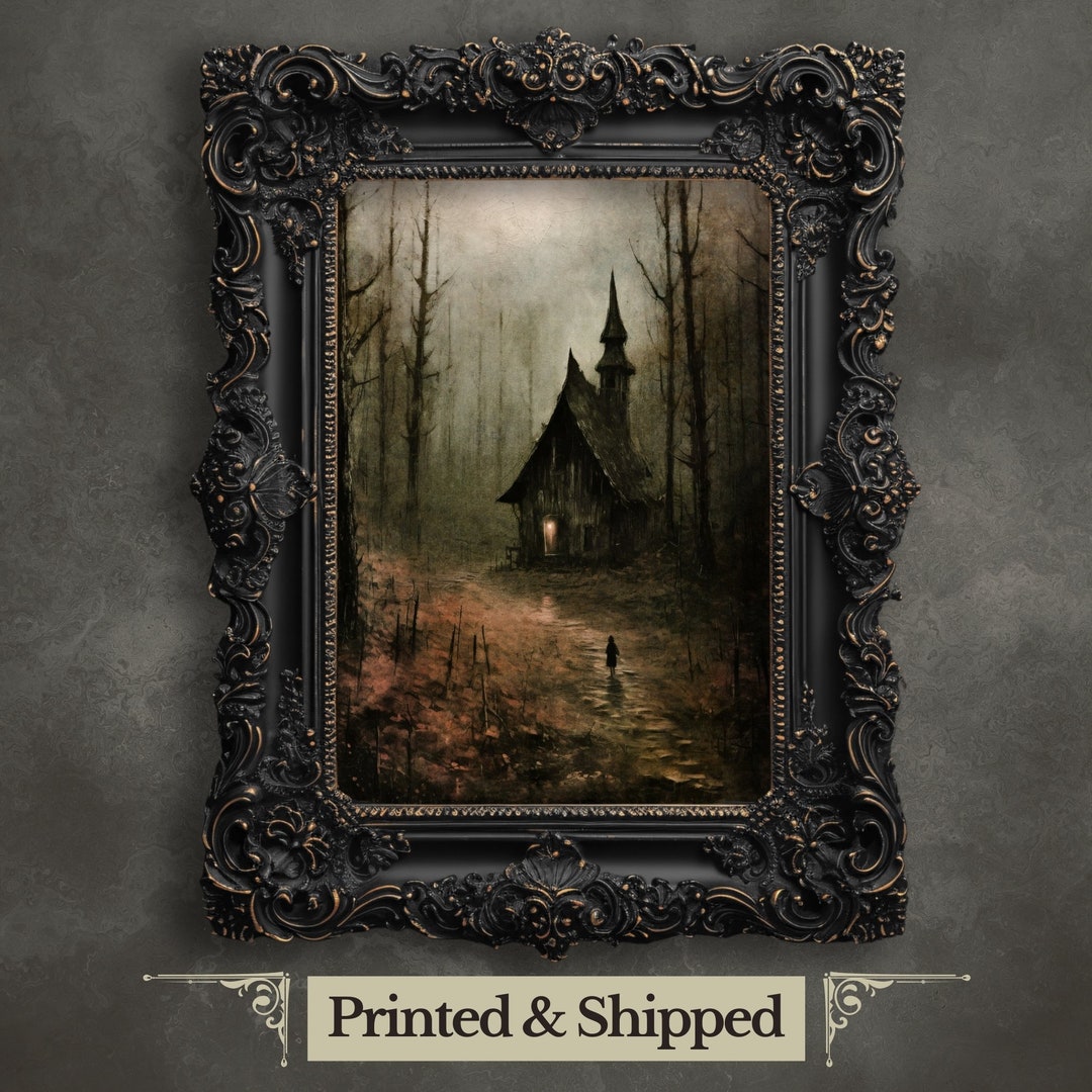 Spooky Witch Cottage Wall Art Print Moody Woodland Fairytale Dark ...