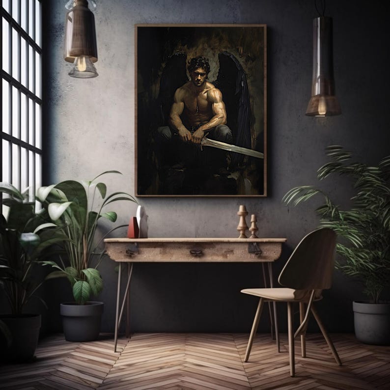 Fallen Angel Art Print, Dark Winged Lucifer, Victorian Gothic Decor - Etsy