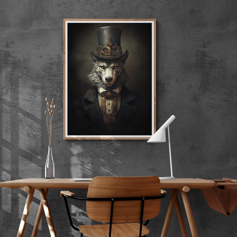 Victorian Wolf Gentleman Printable Wall Art Dark Cottagecore - Etsy