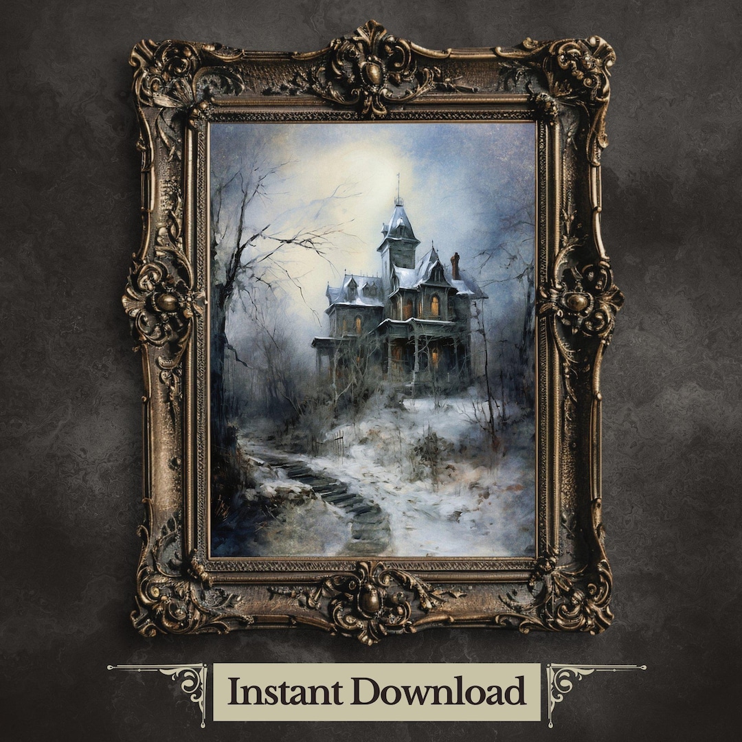 Haunted House Winter Printable Wall Art Lonely Christmas Dark ...