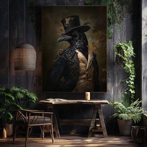 Victorian Raven Wall Art Print Vintage Portrait Painting of Raven ...