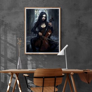 Goth Girl Playing Cello Dark Printable Wall Art Spooky Decor Fantasy ...