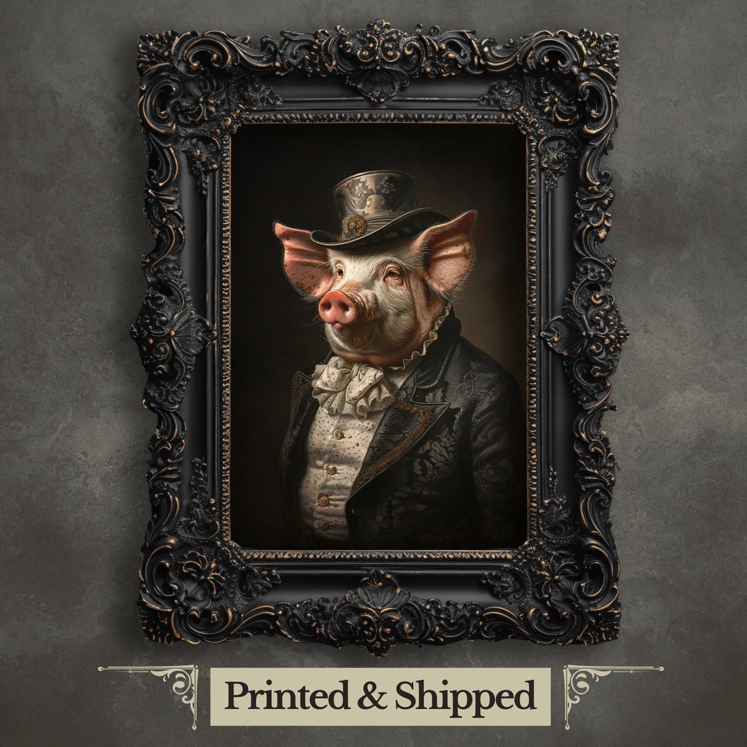 Victorian Pig Wall Art Print Vintage Portrait Painting of Pig Gentlemen ...
