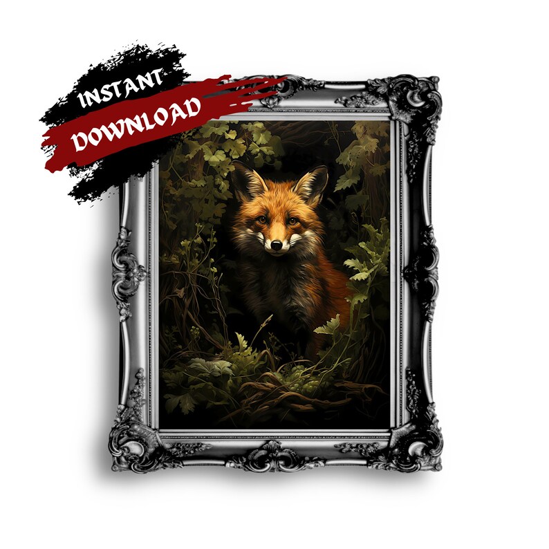 Red Fox in Moody Forest Printable Wall Art Dark Cottagecore - Etsy