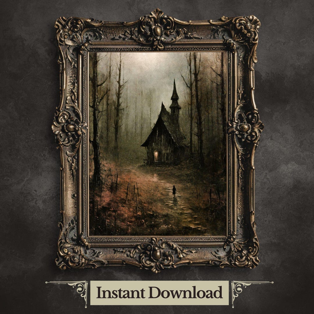 Spooky Witch Cottage Printable Wall Art Moody Woodland Fairytale Dark ...
